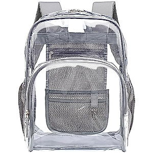 F-color Clear Backpack Heavy Duty - Large Clear Backpacks for School PVC Transparent Clear Bookbag for Work, Security, Stadium, Travel, Women, Men, Grey