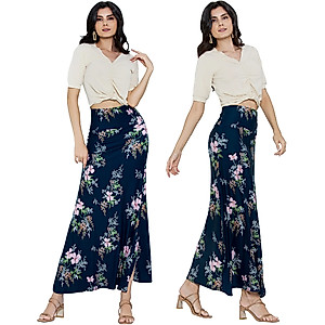 noflik Womens Maxi Skirts (Flower, S)
