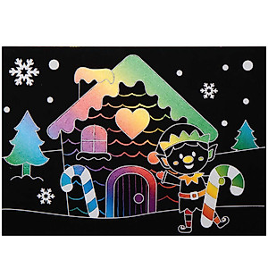 Baker Ross AX489 Christmas Scratch Art Picture Kits - Pack of 10, Ideal for Kids Arts and Crafts, Educational Toys and Gifts for Children