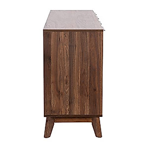 Flash Furniture Hatfield Mid-Century Modern Storage Buffet Sideboard, 4 Soft Close Doors, Adjustable Shelves, Stand for up to 64" TV's, 59.25", Dark Walnut