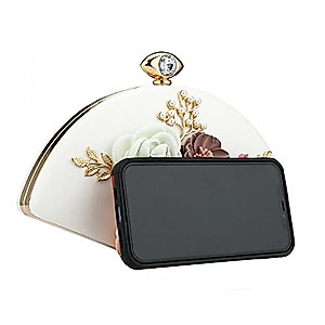 Floral Clutch Purse Leather Clutch Vintage Beaded Evening Handbag Shoulder Bag Women Wedding Purse (White)