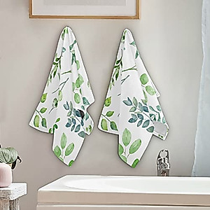 Green Leaves Hand Towels 2 Pcs Tropical Plant Soft Absorbent Face Towel Multipurpose for Hotel Gym Guest Home Decorative