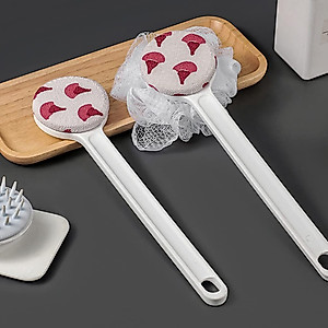 Cabilock Bath Back Brush Bath Body Brush Shower Foot Scrubber Shower Brush with Bristles Loufa Puff Scrubber Back Brush Handle Dual-Sided Back Brush Body Scrub Man Ice Cream Loofah Pp