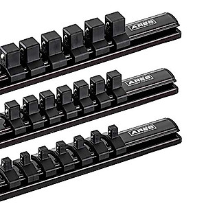 ARES 60053-3-Piece Black Magnetic Socket Organizer Set - Aluminum Rails Store up to 12 Sockets Each and Keep Your Tool Box Organized