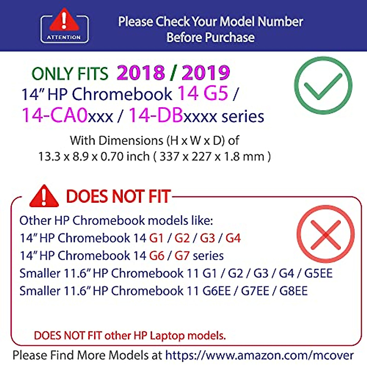 mCover Case Only Compatible for 2018~2020 14" HP Chromebook 14 G5 / 14-DBxxxx / 14-CA0xxx Series Laptop (NOT Fitting Other HP Models) - Clear
