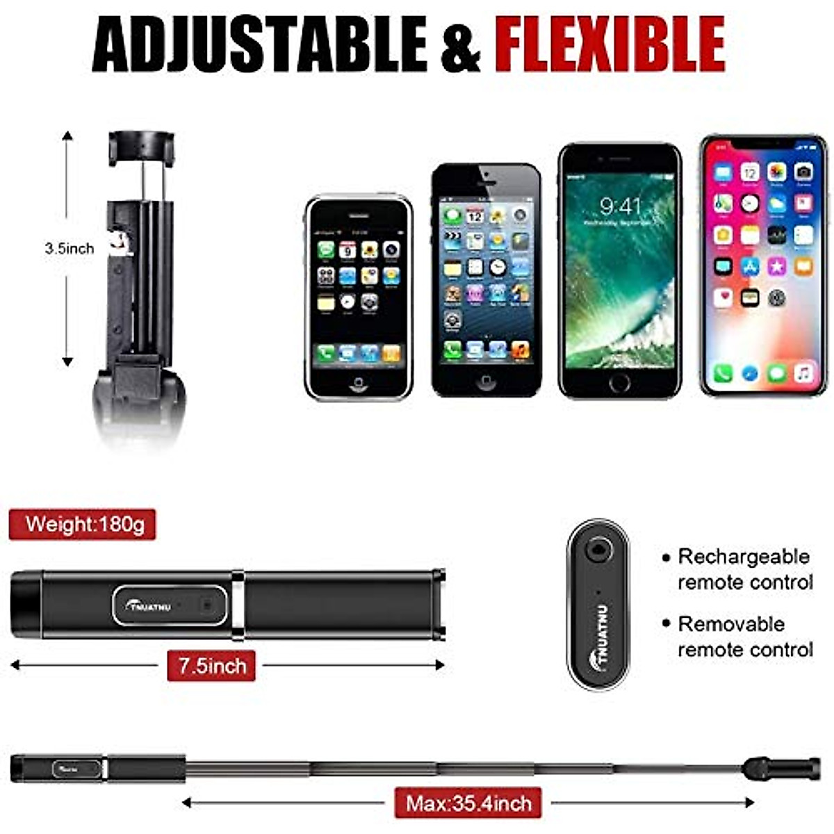 Selfie Stick Tripod, Aluminum Integrated Storage Design Phone Tripod with Wireless Remote Controller - Compatible for iPhone X/Xs/XR/iPhone 8/8Plus/iPhone 7/iPhone 6 and All Android Phone