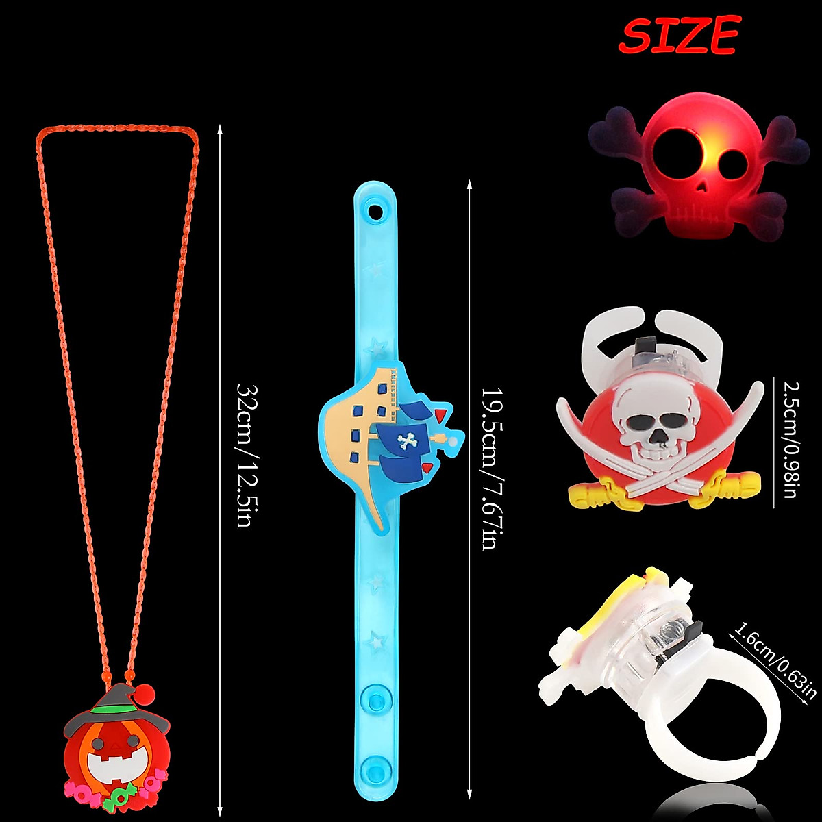 DIYASY 63 Pcs Halloween Party Favors, Light Up Rings Necklace LED Flash Bracelets Lighted Brooches Bulk Glow Toys Party Supplies Decorations for Kids