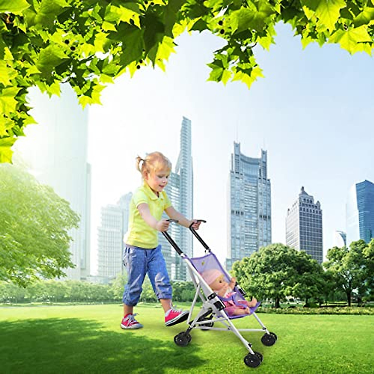 Anivia Baby Doll Collection Doll Stroller Heart Design Gifts for Toddlers and Girls Foldable Doll Stroller