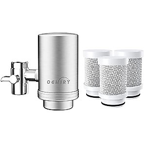 OEMIRY OM-WF01 Faucet Water Filter & OM-WF01 Replacement Filters, Reduces 99.99% Lead, Chlorine, Heavy Metals, Bad Taste & Odor (4 Filters Included)