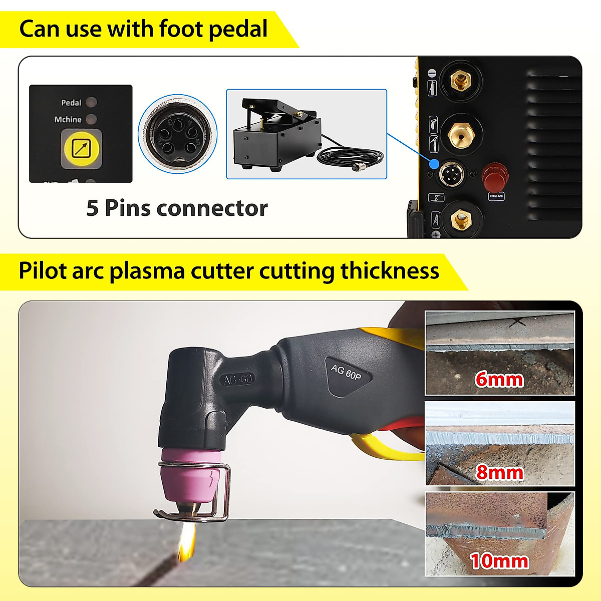 3-in-1 50 Amp Pilot Arc Plasma Cutter, 200 Amp TIG Welder and 200 Amp Stick Welder -Plasma Cutter Welder Combo-Amp Control 5 Pin Foot Pedal