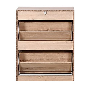 ACLULION Tipping Bucket Shoe Cabinet with 2 Flip Drawers, 2 Tier Narrow Shoe Storage Cabinet for Small Space, Modern Freestanding Wooden Shoe Organizer for Entryway, Holds 10 Pair Shoes