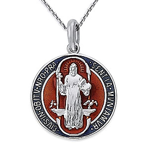 Pome Saint Benedict Coin Pendant Necklace in Sterling Silver, Made in America (16" Necklace)