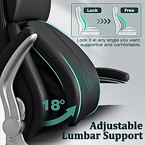 NexHut Office Chair, Ergonomic Desk Chair, 500lbs Heavy Duty Executive Leather Chair with Adjustable Lumbar Support, Flip-up Arms, Wide Thick Seat, High Back Comfy Computer Chair for Back Pain