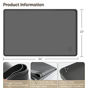 Under Sink Mat for Kitchen Waterproof, 34”×22” Silicone Under Sink Liner for 36" Cabinet, Flexible Thick Cabinet Protection Mat, Drips Leaks Spills Protector, Cabinet Liner for Kitchen Bathroom