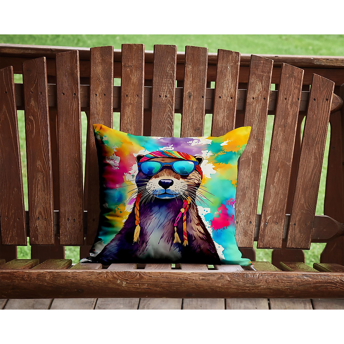 Caroline's Treasures DAC4013PW1414 Hippie Animal Otter Throw Pillow Machine Washable, Indoor Outdoor Decorative Pillow for Couch, Bed or Patio, 14Hx14W