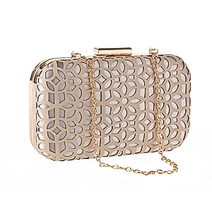 missfiona Womens Hollow Out PU Leather Evening Clutch Grab Bag Formal Occasion Wedding Party Handbag(Nude)