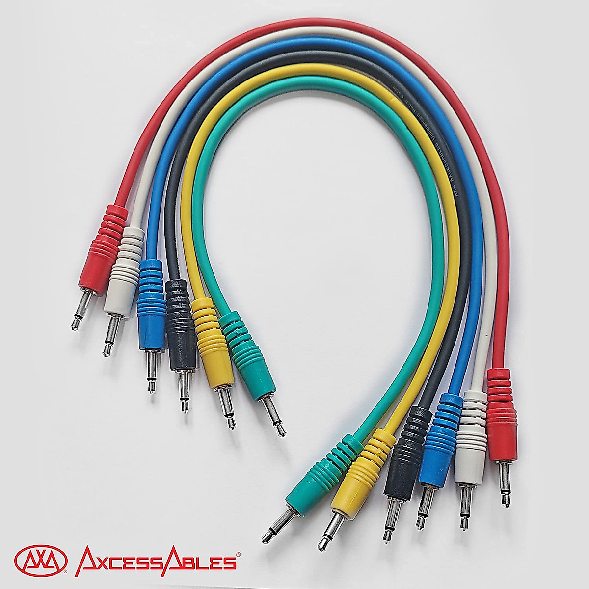 AxcessAbles 3.5mm TS to 3.5mm TS Patch Cables | 1/8 Inch TS Aux Cable Pack (1ft, 6 Pack) | 3.5mm TS Eurorack Synthesizer Audio Cables | Multicolor Unbalanced Patch Cables 1ft (6-Pack)
