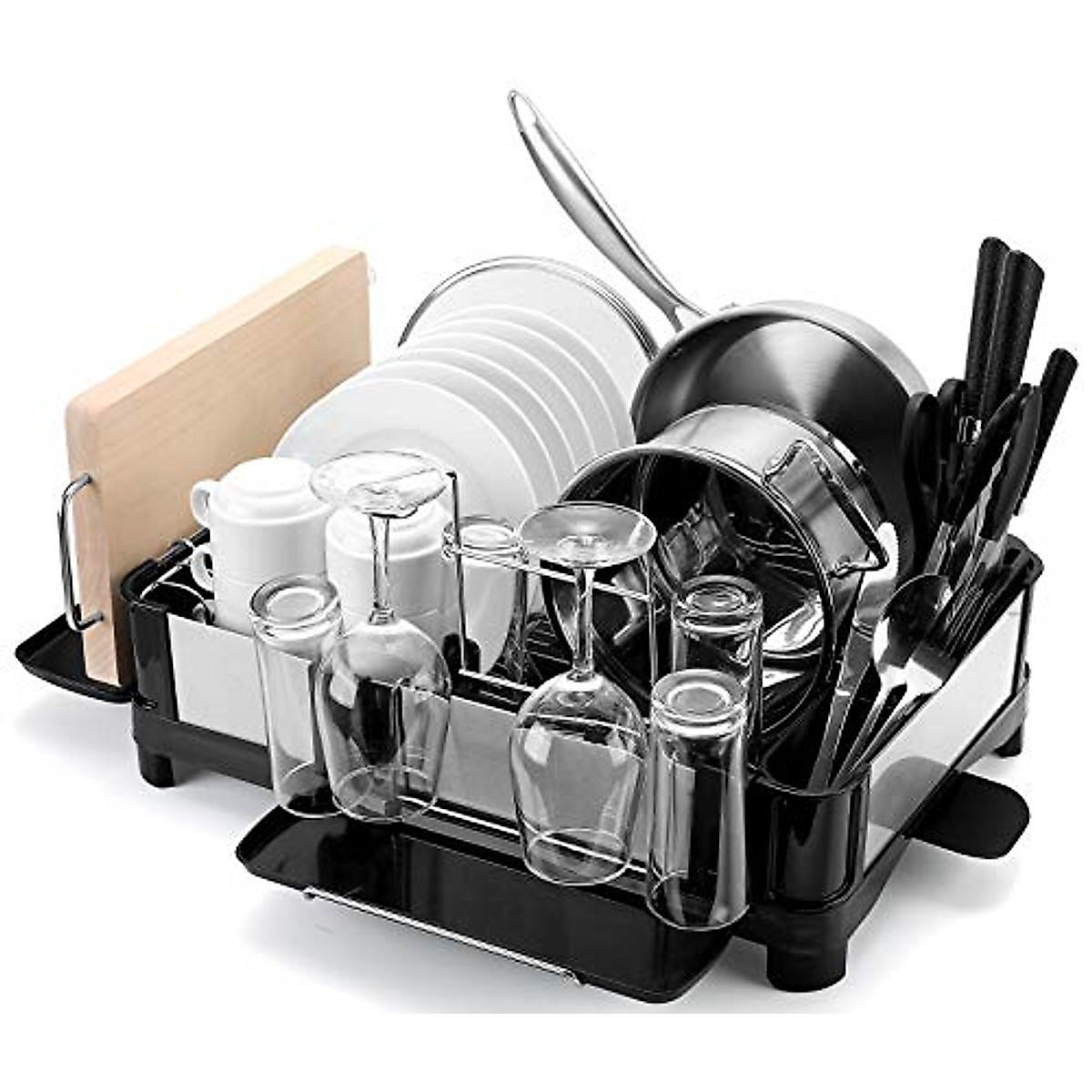 Drizom Dish Rack - Fingerprint-Proof 304 Stainless Steel Pot Dish Drying Rack for Kitchen Counter, Fully Customizable Cutlery Rack, Cups Holder and Cutting Board Rack - Dish Drainer for Large Capacity