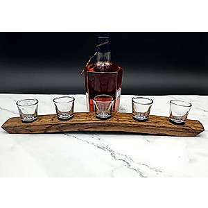 Barrel-Art Barrel Stave 5 Shot or Tasting Flight, 1.5 Oz Glasses Included, Dark Walnut