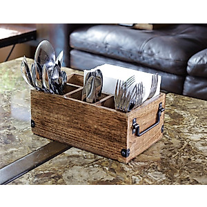 Mango Wood Utensils Caddy, Holder for Spoons, Forks, Knives, Salt Pepper, Napkins, Silverware Organizer, Flatware Holder (10.5 X 6.5 X 4.5 Inches)
