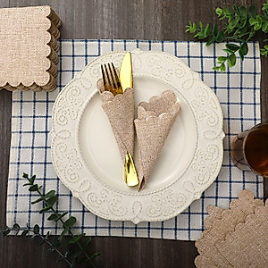 Panelee 100 Pcs Burlap Cocktail Dessert Napkins Bulk Rustic Scalloped Paper Napkins Decorative Party Disposable Hand Towel for Wedding Baby Shower Dinner Birthday, 5 x 5 Inch