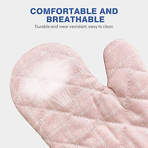 Pretty Jolly Oven Mitts and Pot Holders Sets 4 pcs, Pink Oven Mitt Set with Potholders for Kitchen Heat Resistant, Hot Pads and Oven Mitts Sets Kitchen Mittens Home Cooking Baking Mitts for Woman