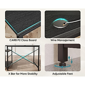 Bestier 95.2” L Shaped Desk, Reversible Corner Computer Desk or 2 Person Long Table with Adjustable Shelves, Large Writing Study Workstation with 3 Cable Holes - Black