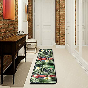 ALAZA Tropical Pattern with Parrots Hibiscus Leaves Runner Area Rug Non Slip Floor Mat for Hallway Entryway Living Room Bedroom Dorm Home Decor 72x24 inches