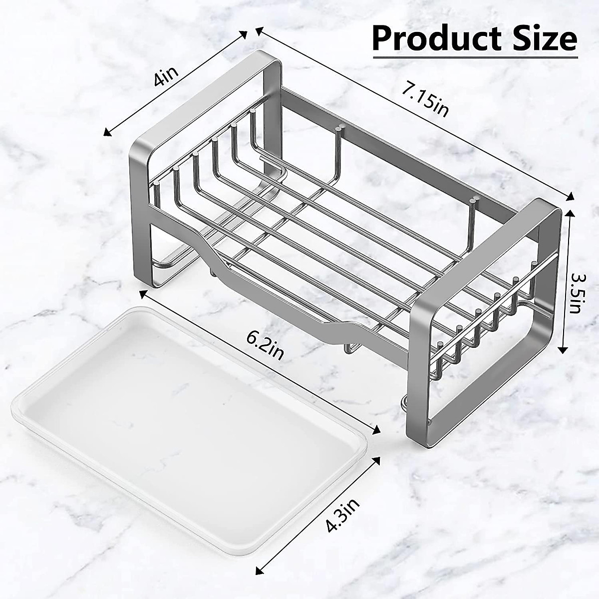 Utobao Kitchen Sink Caddy Sponge Holder, Kitchen Caddy 304 Stainless Steel Soap Holder for Kitchen Sink, Kitchen Sink Organizer Countertop with Removable Drain Tray-Silver