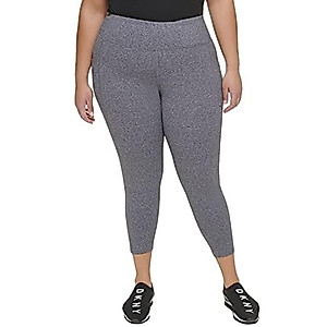 DKNY Women's Plus High Waist Metallic Logo Legging, BLK Heather, 1X