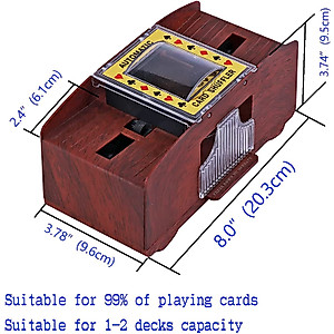 HJCMikee 1 to 2 Deck Automatic Card Shuffler Luxury Wood Grain Professional Casino Poker Cards Shuffle Machine Playing Blackjack Game Battery Operated Or USB Electric Equipment