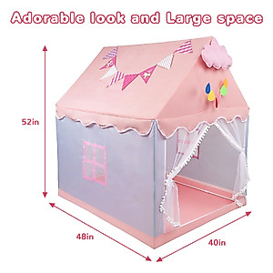 Kids Tent Play Tents for Toddler Children Indoor and Outdoor Large Pink Girls Princess Playhouse Castle with Windows Clouds and Flags Kids Room Furniture 40" L × 48" W × 52" H