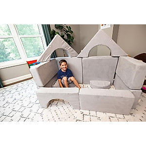 FOAMOH Castle Sofa Play Castle Sofa - Navy - 14-Piece Customizable Kids' Play Sofa for Imaginative Play & Easy Storage with personalizable Pillow