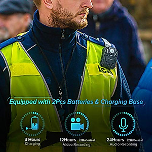 BOBLOV T5 32GB 1440P Body Camera with Audio Recording,Built-in SD Card, Two Batteries with Dock, Wearable Police Body Camera for Law Enforcement, Night Vision, File Protection