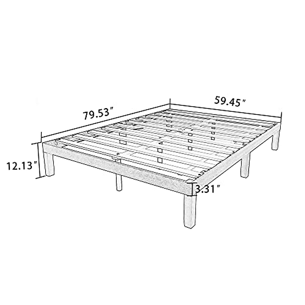 JULYFOX Rubber Wood Bed Frame Queen Size, 12 inch Solid Wood Platform Bed Queen Size 650 lbs Heavy Duty No Headboard No Box Spring Needed,(Natural,Queen Size)