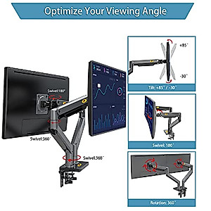 NB North Bayou Dual Monitor, 22''-32'', Arm Ultra Wide Full Motion Swivel Mount with Gas Spring, Load Capacity from 4.4 to 33lbs Each Height Adjustable Stand G35