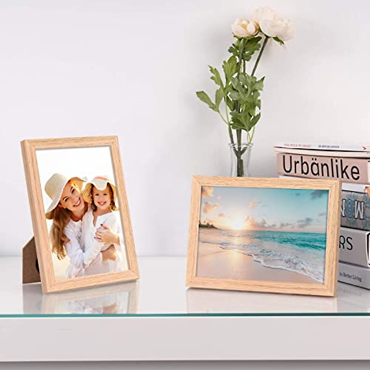 ATOBART 5x7 Oak Wood Picture Frames, 6 Pack Natural Wood Color Photo Frame with High Definition Glass for Wall Mount or Table Top Display