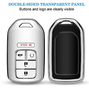 QBUC for Honda Key Fob Cover with Keychain,Soft TPU Full Cover Protection Key Fob Shell Compatible with Honda Accord Civic CRV HRV Pilot Odyssey Passport Smart Remote Key Fob Case (Silver)