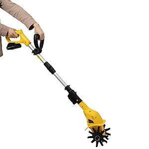 KONGKUNI Small Cordless Tiller Cultivator, 20V 250RPM Electric Tiller, 3.9inch Wide Cordless Garden Tiller,Battery Powered Garden Cultivator, Extendable Pole for Lawn,Yard,Soil Cultivation