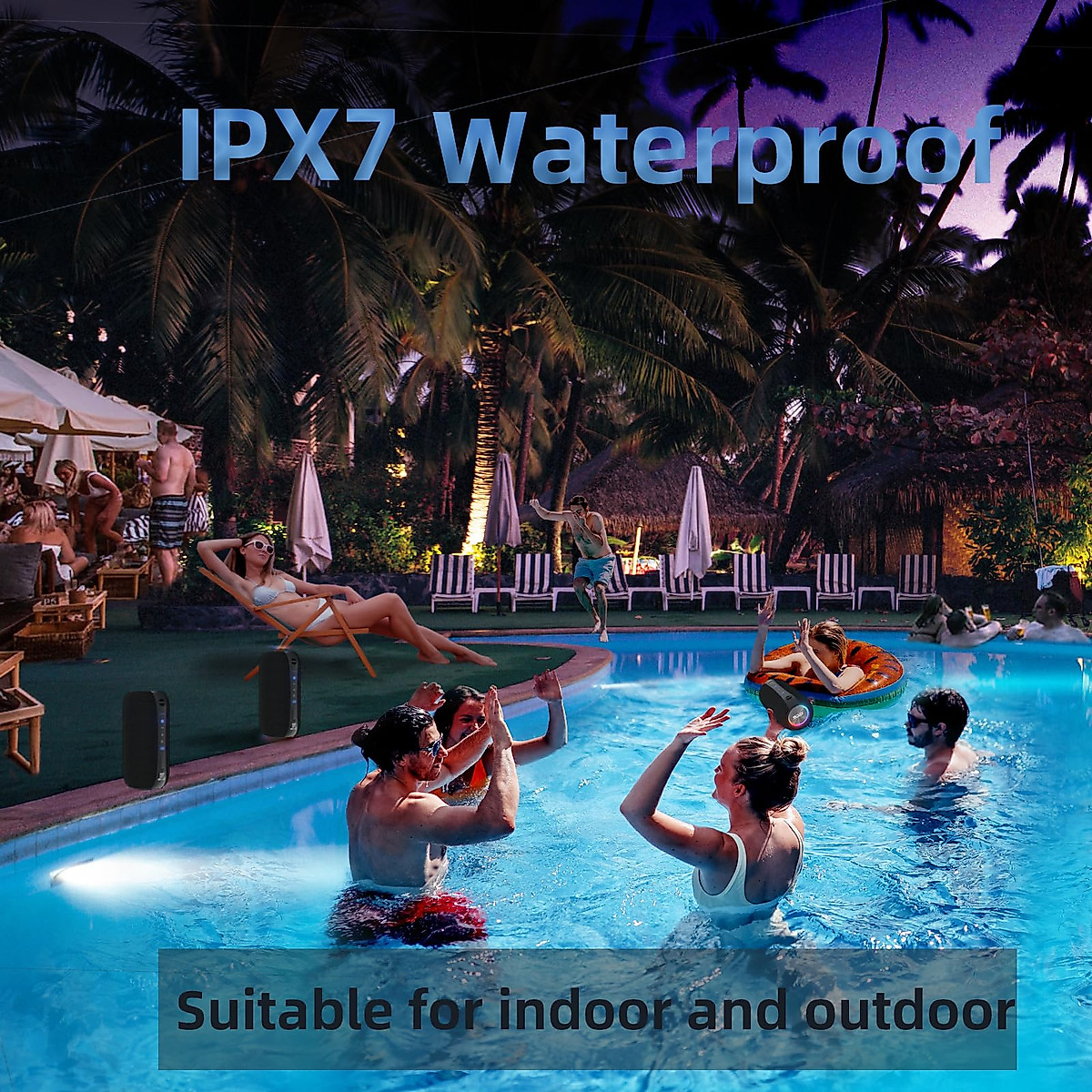 Bluetooth Speakers, 40W Wireless Portable Speaker IPX7 Waterproof with Loud Stereo, Deep Bass, LED Lights, Bluetooth 5.2 Speaker for Party, Shower, Birthday and Festival Gift (Black)