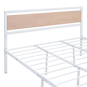 FANYHOME Queen Size Platform Bed, Metal and Wood Bed Frame with Headboard and Footboard, White