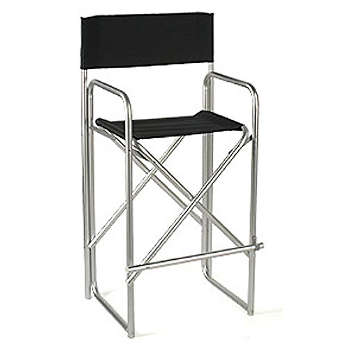 Displays2go Aluminum Director's Chair with Black Canvas Back and Seat, 47-Inch, Satin Silver
