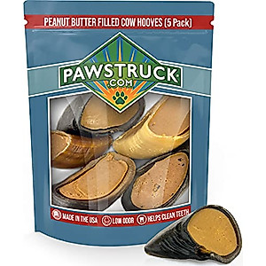 Pawstruck Cow Hooves for Dog Pet Food- Peanut Butter Filled, Made in The USA Bulk Dog Dental Treats & Dog Chews Beef Hoof, American Made (5 Peanut Butter Filled Hooves), 1.3 Pounds
