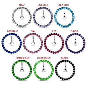 Clear Gemstone Fancy Studded Circular Reverse Bar 925 Sterling Silver with Stainless Steel Belly Button Navel Rings