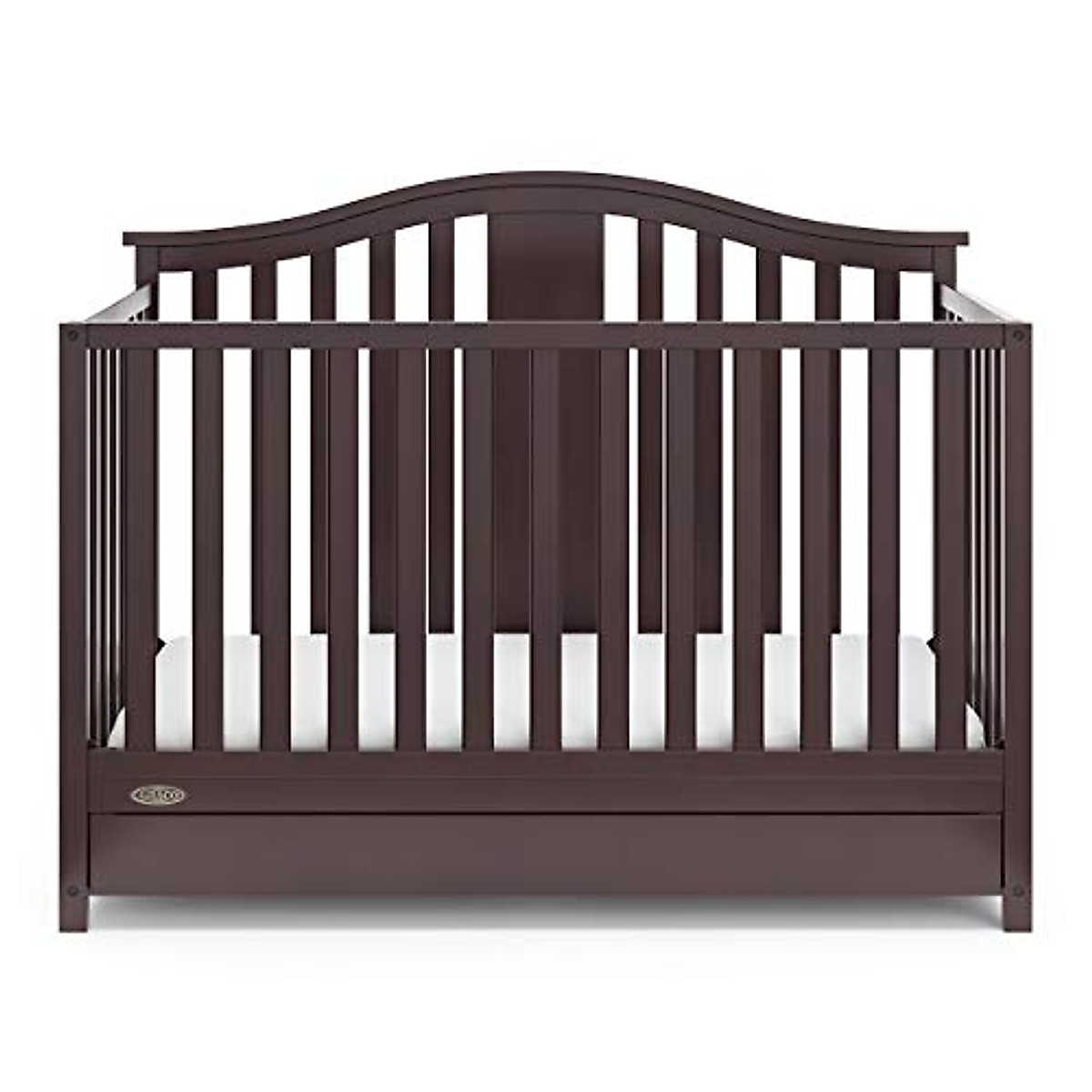 Graco Solano 5-in-1 Convertible Crib with Drawer (Espresso) – GREENGUARD Gold Certified, Crib with Drawer Combo, Includes Full-Size Nursery Storage Drawer, Converts to Toddler Bed and Full-Size Bed