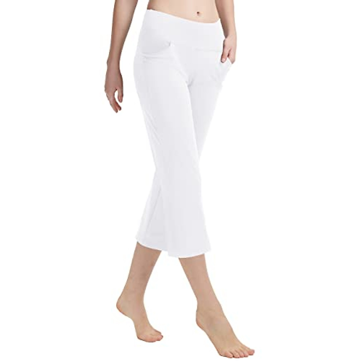 Zeronic Women's Yoga Capri Pants with Pockets Flare Workout Lounge Bootleg Leggings Bootcut Crop Exercise Pants(White,XX-Large)