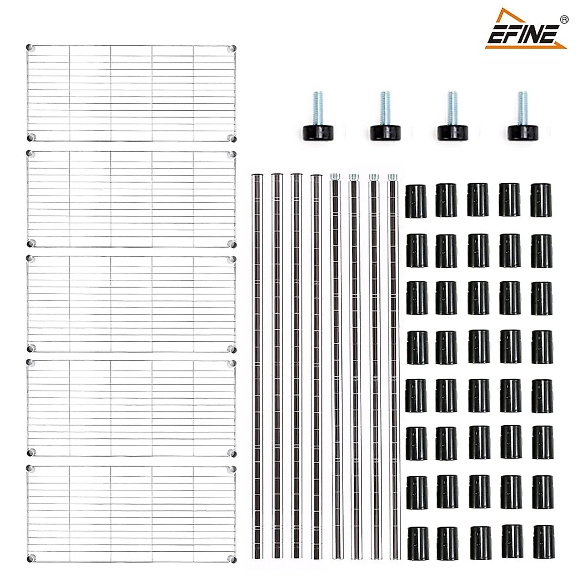 EFINE Chrome 5-Shelf Shelving Unit with Shelf Liners Set of 5, Adjustable, Steel Wire Shelves, 150lbs Loading Capacity Per Shelf, Shelving Units and Storage for Kitchen and Garage (30W x 14D x 60H)