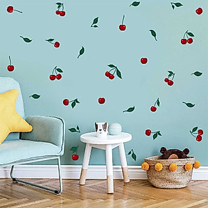 Cherry Wall Decal Fruit Wall Decals Peel and Stick Kitchen Wall Decals Cherries Green Leaf Wall Stickers Cherry Fruit Wall Stickers for Living Room Bedroom Nursery Decor