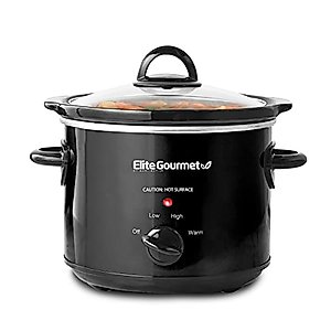 Elite Gourmet MST-350B# Electric Slow Cooker, Adjustable Temp, Entrees, Sauces, Stews & Dips, Dishwasher Safe Glass Lid & Crock (3 Quart, Black)
