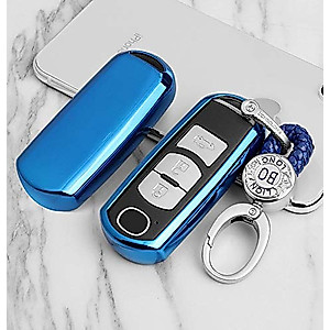 Xotic Tech Blue Soft TPU Key Fob Shell Skin Cover, Compatible with Mazda 3 5 6 8 CX-30 CX3 CX5 CX7 CX9 MX5 Miata Smart Keyless Entry Key